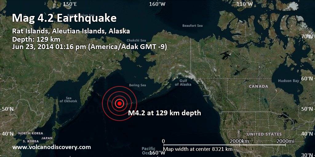 Terremoto moderado mag. 4.2 - Mar de Bering, 16 km al este de Segula ...