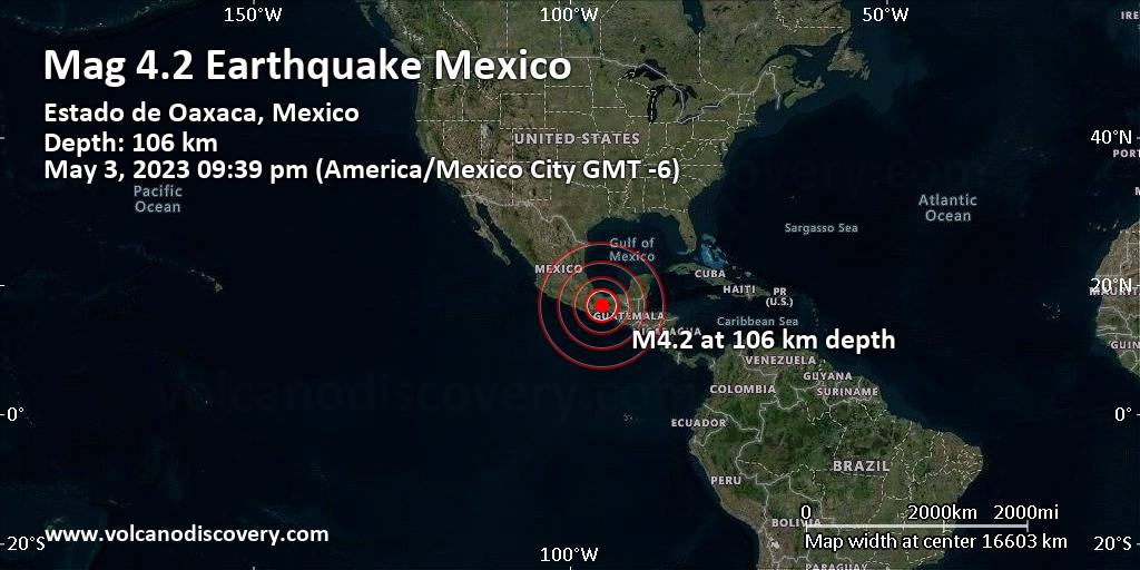 Moderate Mag. 4.2 Earthquake - Mexico: 4 Km Al NORTE De MATIAS ROMERO ...
