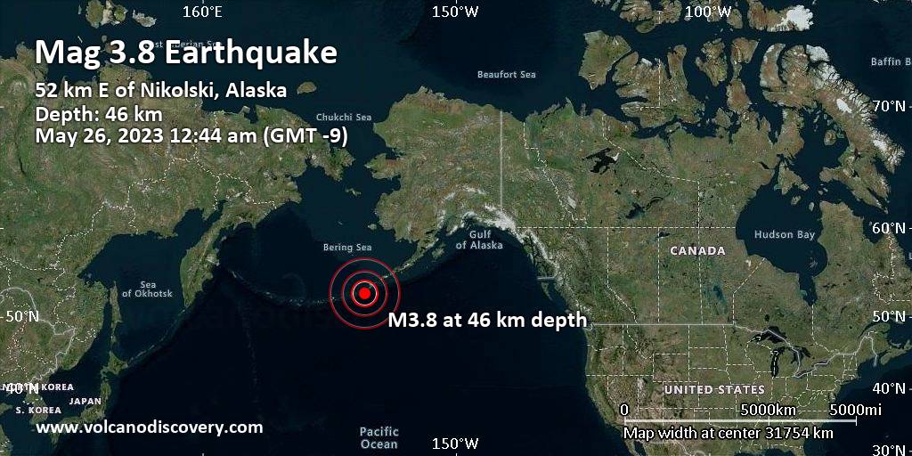 Terremoto leve mag. 3.8 - Mar de Bering, 110 km al este de Kagamil ...