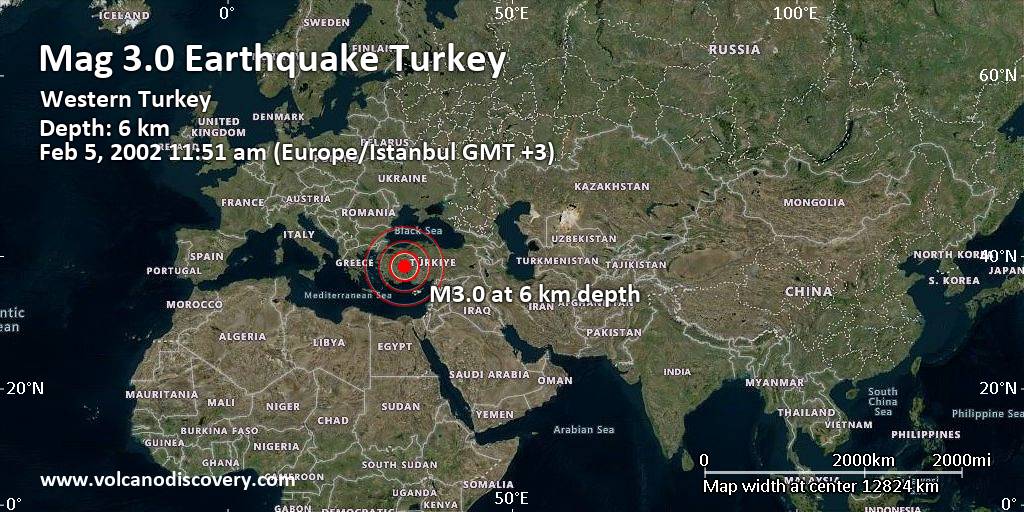Light Mag. 3.0 Earthquake - Western Turkey on Tuesday, Feb 5, 2002, at ...