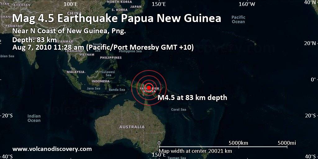 Moderate Mag. 4.5 Earthquake - Near N Coast of New Guinea, Png., on ...