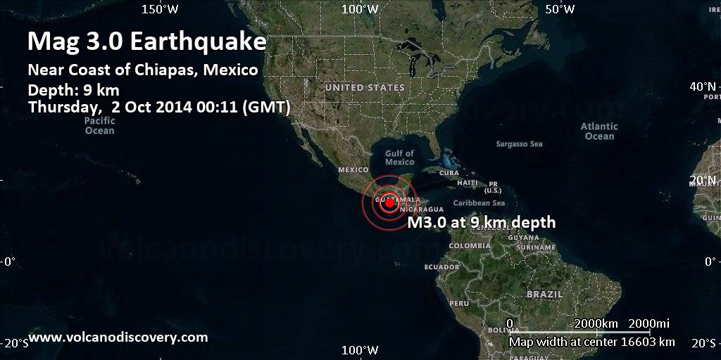 Leichtes Erdbeben der Stärke 3.0 - Near Coast of Chiapas, Mexico, am ...