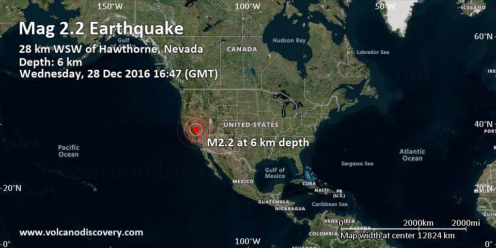 Séisme très faible mag. 2.2 - 28 km au sud-ouest de Hawthorne, Comté de ...