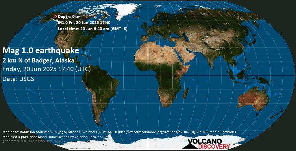 Minor Mag. 1.0 Earthquake - 2 km N of Badger, Alaska, on Friday, Jun 20 ...