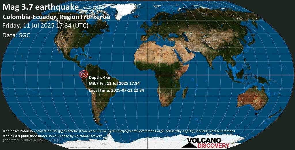 Light Mag. 3.7 Earthquake - 24 km West of Tulcán, Provincia del Carchi ...