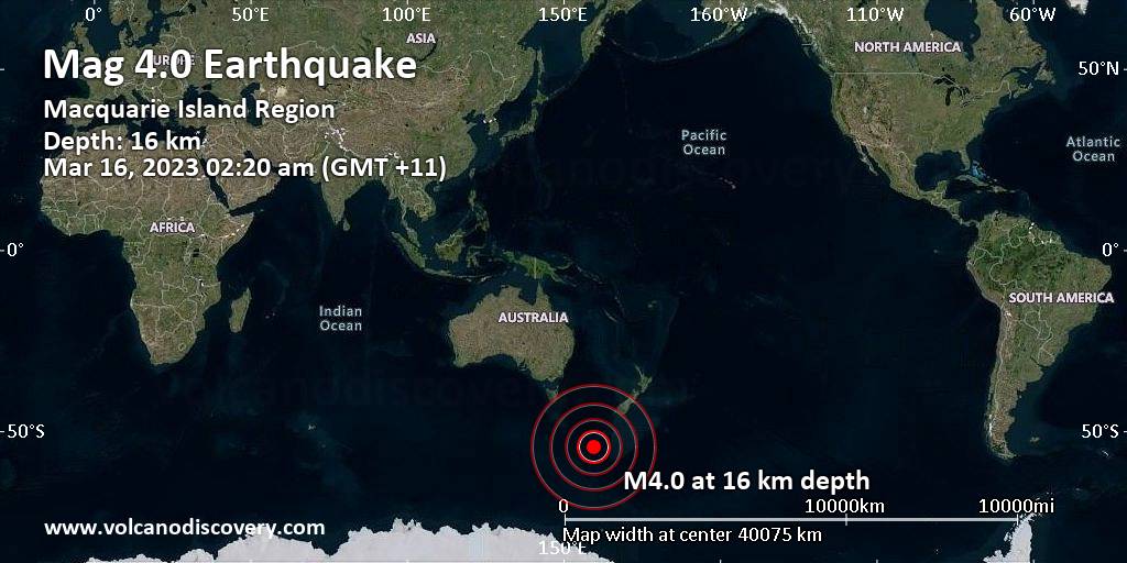 Moderate Mag. 4.0 Earthquake - Macquarie Island Region on Thursday, Mar ...