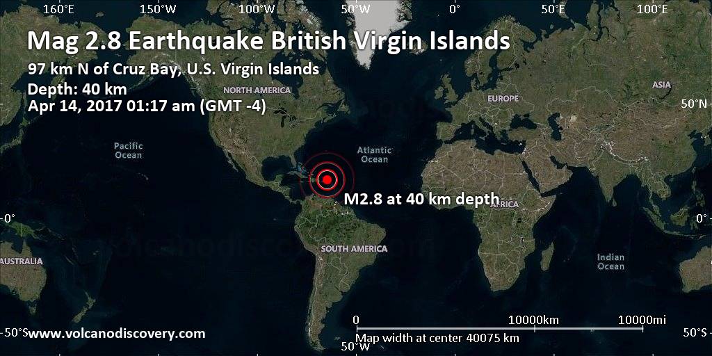 Weak Mag. 2.8 Earthquake - North Atlantic Ocean, 87 km North of Road ...