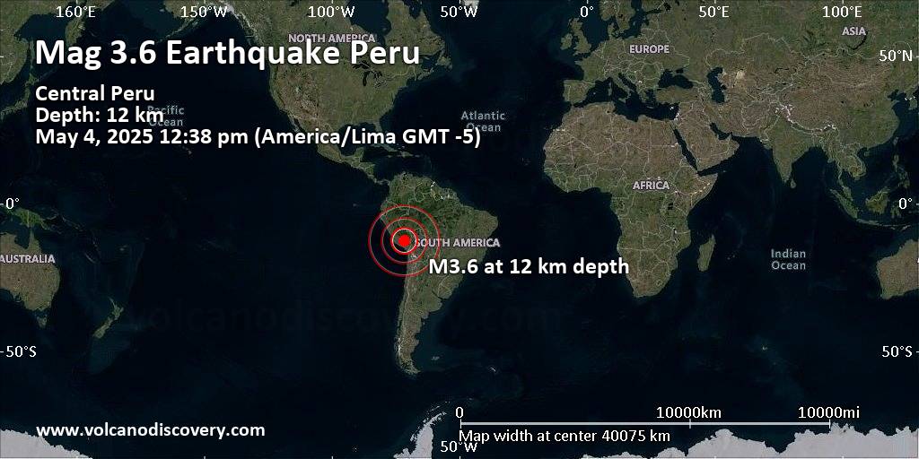 Light Mag. 3.6 Earthquake - 30 km West of Sicuani, Cusco, Peru, on ...