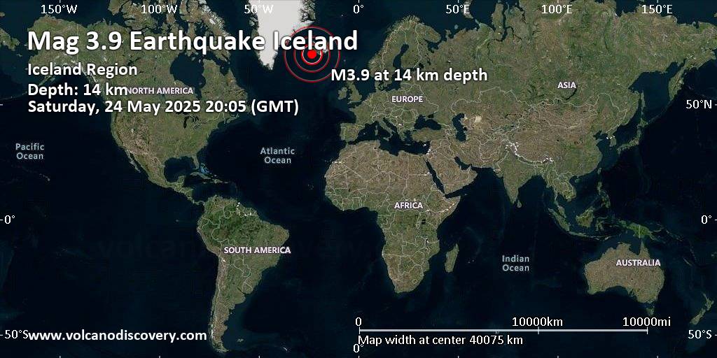 Light Mag. 3.9 Earthquake - Iceland Region on Saturday, May 24, 2025 ...