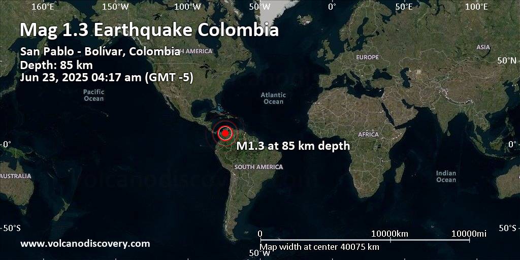 Minor Mag. 1.3 Earthquake - San Pablo - Bolívar, Colombia, on Monday ...