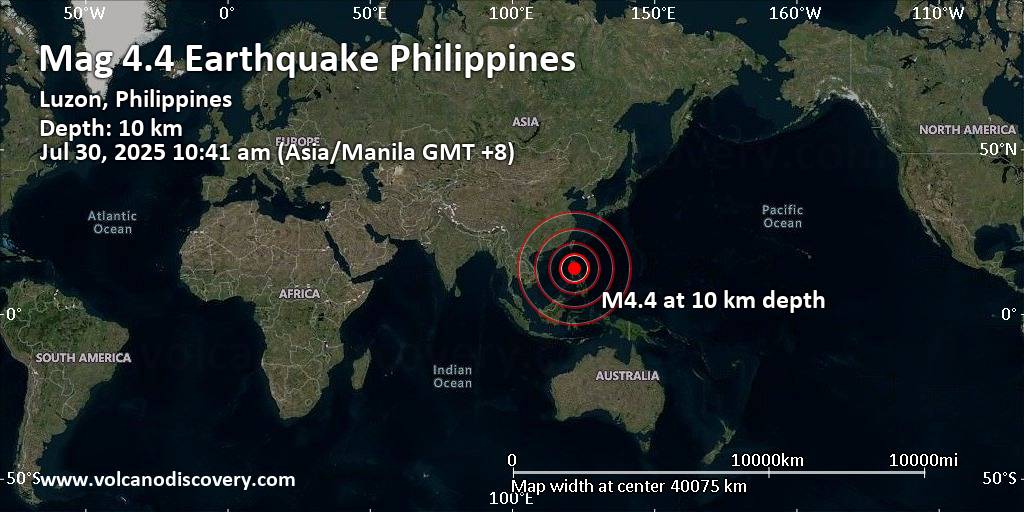 Moderate Mag. 4.4 Earthquake - Philippine Sea, 75 km East of Bongabon ...