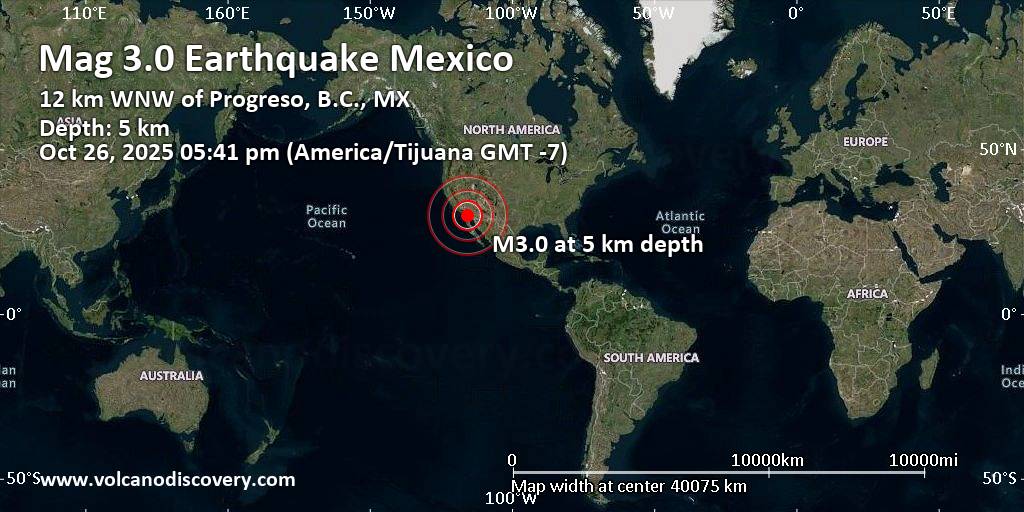 Light Mag. 3.0 Earthquake - 12 km WNW of Progreso, B.C., MX, on Sunday ...