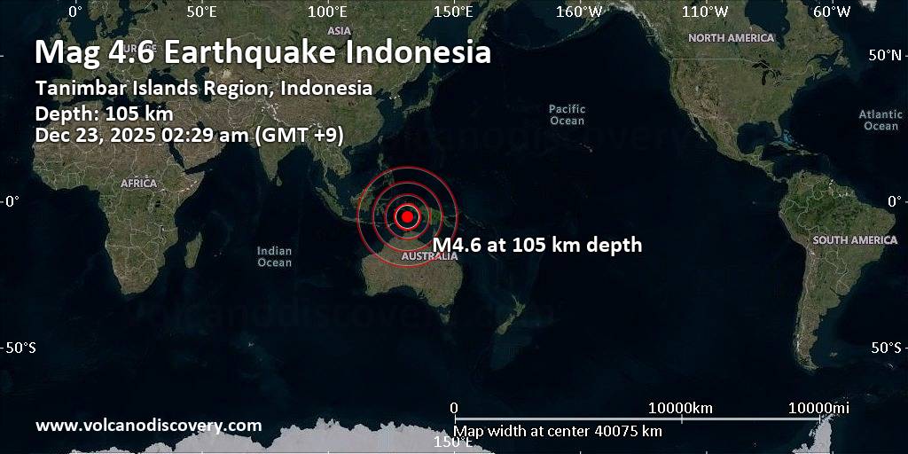 Moderate Mag. 4.6 Earthquake - Banda Sea, 68 km North of Pulau Molu ...