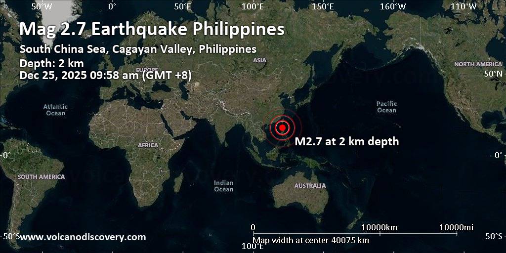 Weak Mag. 2.7 Earthquake - South China Sea, 52 km Southwest of Calayan ...