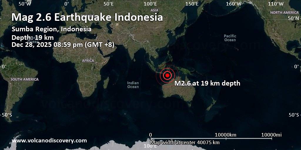 Weak Mag. 2.6 Earthquake - Indian Ocean, 78 km South of Waingapu ...