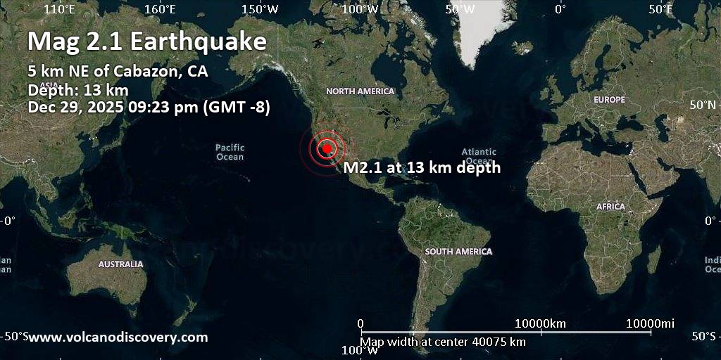 Weak Mag. 2.1 Earthquake - 7.4 mi East of Banning, Riverside County ...