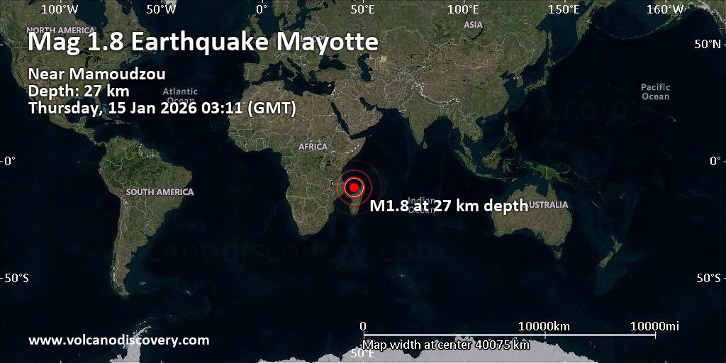 Minor Mag. 1.8 Earthquake - 22 km East of Mamoudzou, Mamoudzou, Mayotte ...
