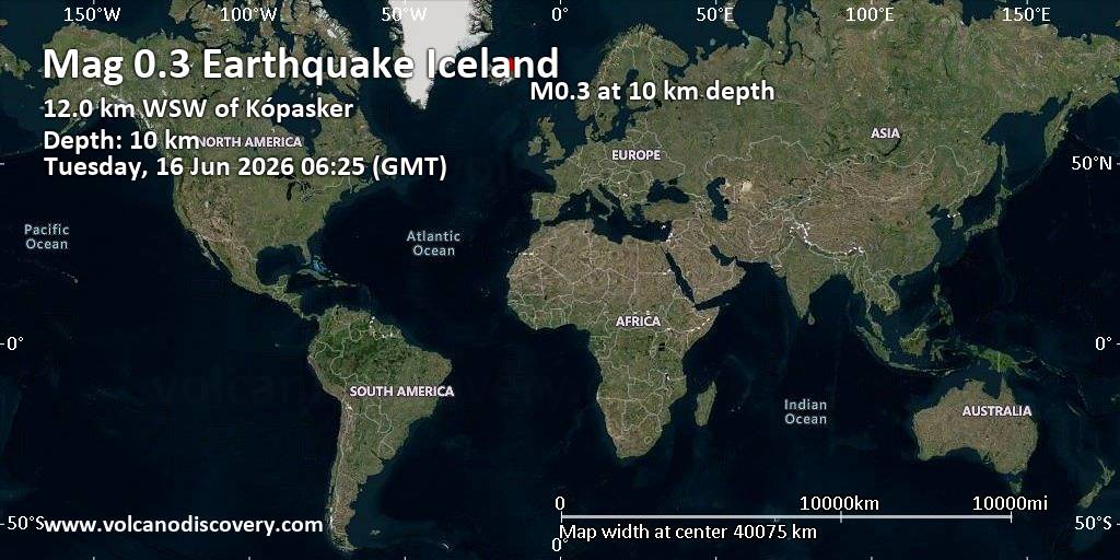 Minor Mag. 0.3 Earthquake - 12.0 km WSW of Kópasker on Tuesday, Jun 16 ...