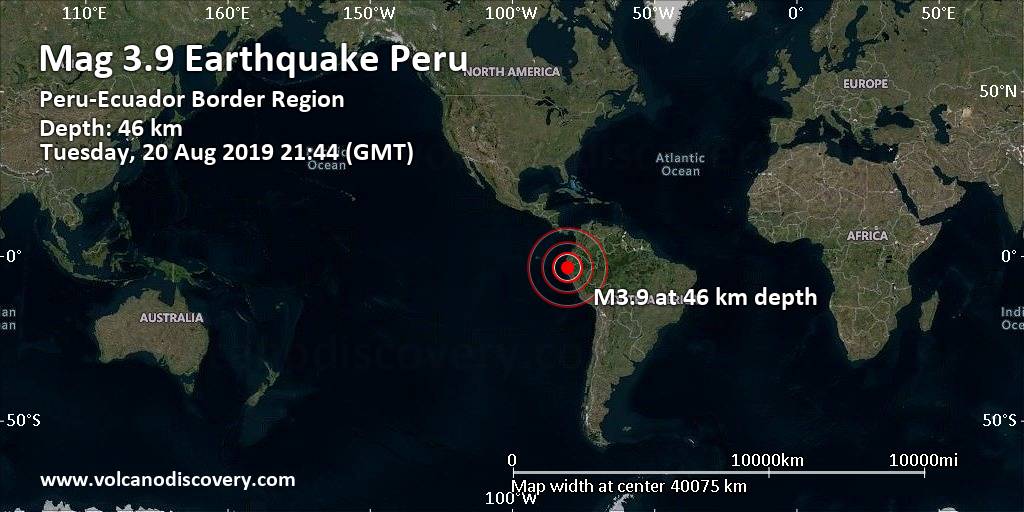 Light Mag. 3.9 Earthquake - Peru-Ecuador Border Region on Tuesday, Aug ...