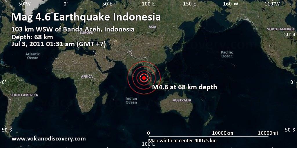 Moderate Mag. 4.6 Earthquake - Indian Ocean, 83 km Southwest of Pulau ...