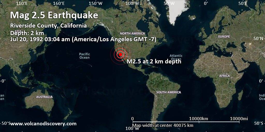 Schwaches Erdbeben Stärke 2.5 - 15 km östlich von Desert Hot Springs ...