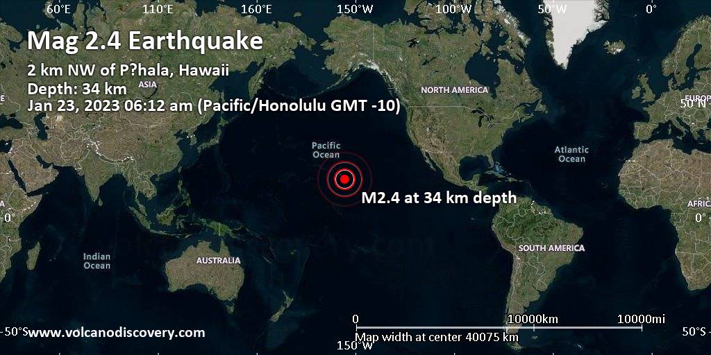 Schwaches Erdbeben Stärke 2.4 - 2.5 km nordwestlich von Pāhala, Hawaii ...