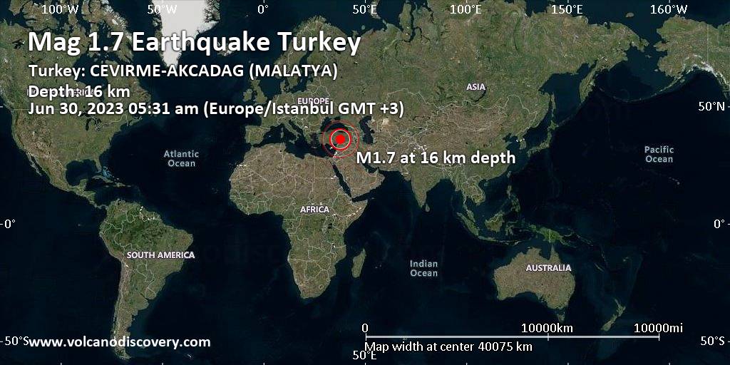 Minor Mag. 1.7 Earthquake - Turkey: CEVIRME-AKCADAG (MALATYA) on Friday ...