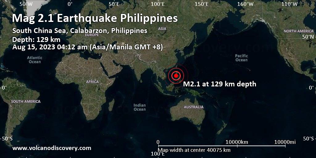 Weak Mag. 2.1 Earthquake - Philippines: 022 Km S 03° E of Calatagan ...