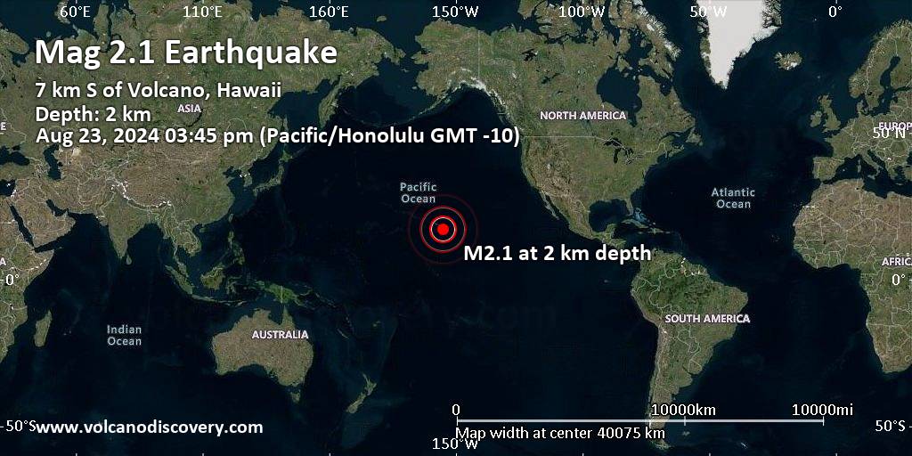 Schwaches Erdbeben Stärke 2.1 - 42 km südlich von Hilo, Hawaii County ...