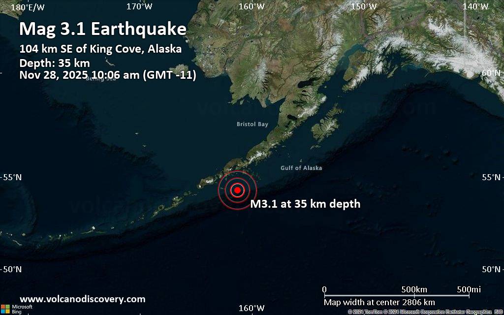 Light Mag. 3.1 Earthquake - 65 mi Southeast of King Cove, Aleutians ...