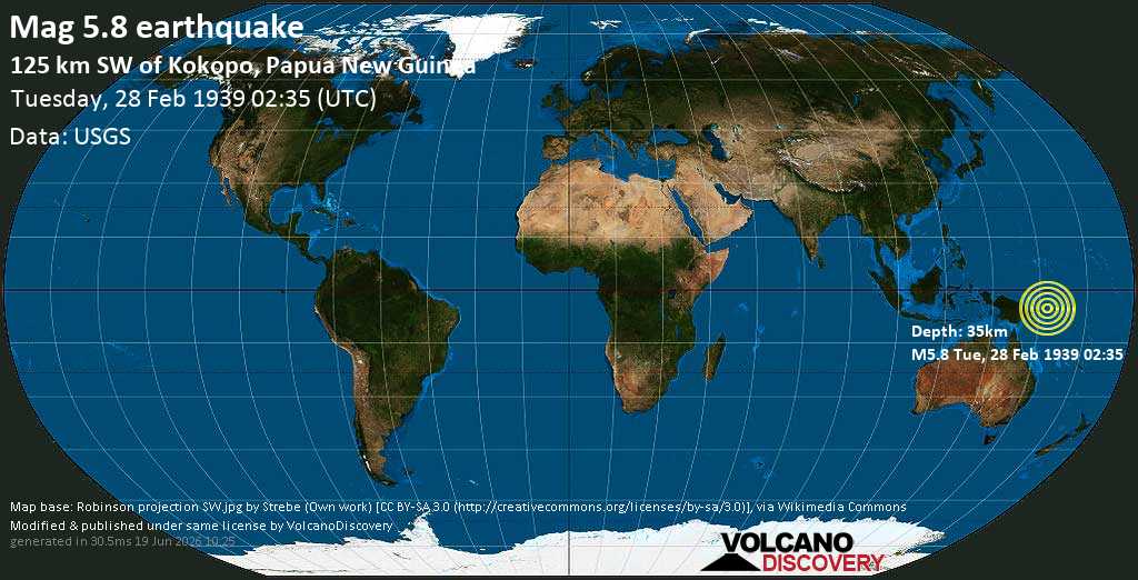 Strong Mag. 5.8 Earthquake - 125 km SW of Kokopo, Papua New Guinea, on ...