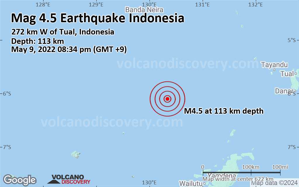Moderate Mag. 4.5 Earthquake - Banda Sea, 272 km West of Tual, Kota ...