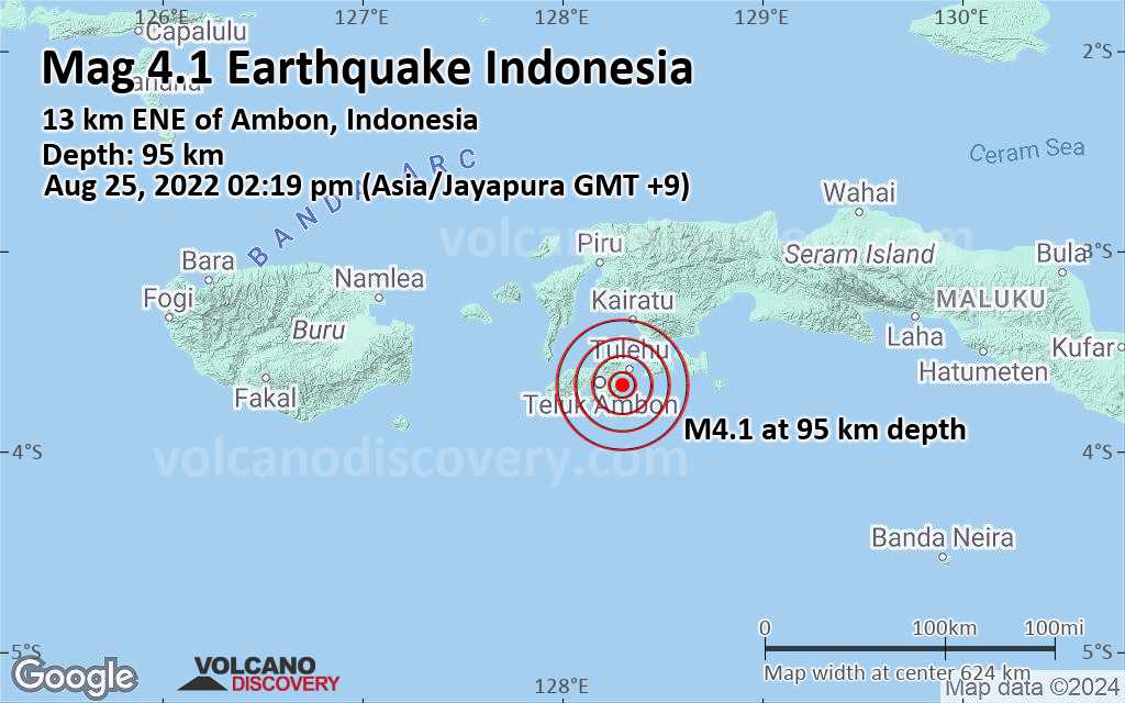 Moderate Mag. 4.1 Earthquake - 13 km ENE of Ambon, Indonesia, on ...