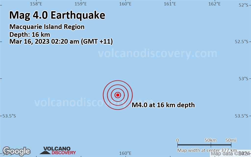 Moderate Mag. 4.0 Earthquake - Macquarie Island Region on Thursday, Mar ...