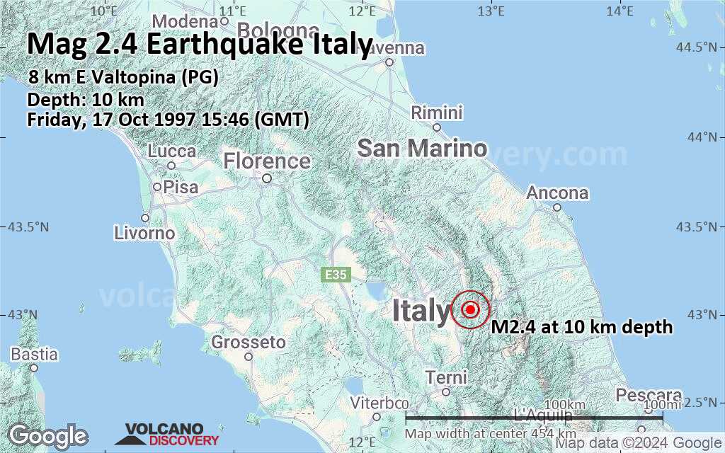 Weak Mag. 2.4 Earthquake - 14 km Northeast of Foligno, Provincia di ...