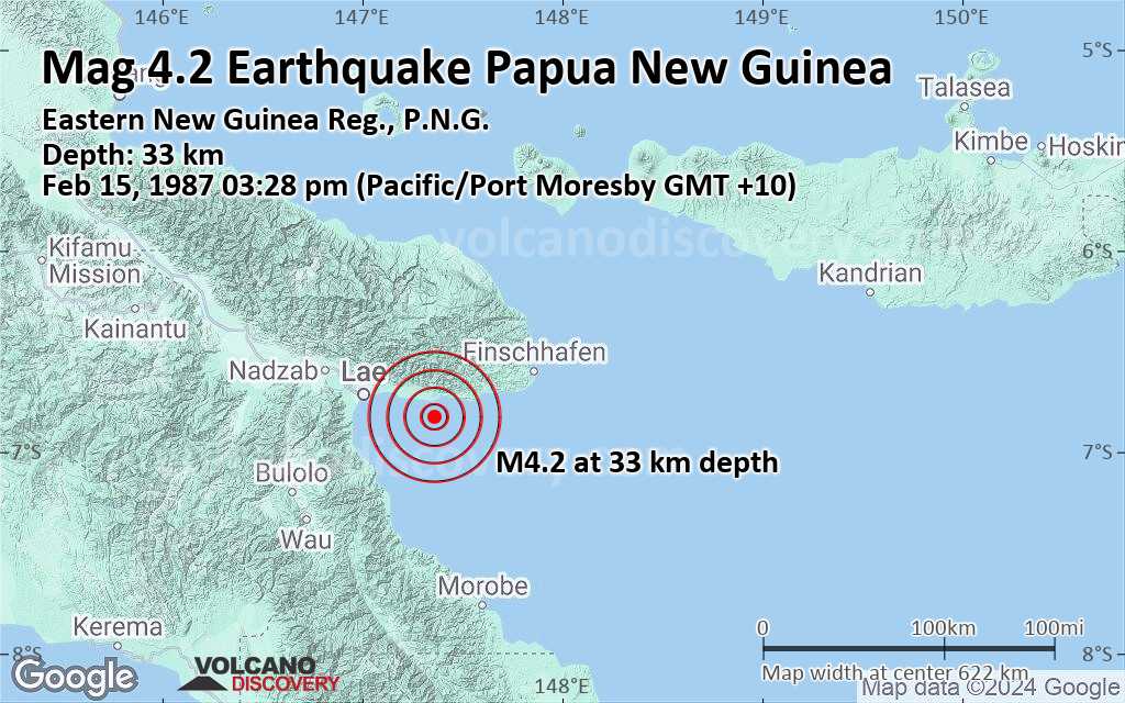 Moderate Mag. 4.2 Earthquake - Solomon Sea, 42 km East of Lae, Morobe ...