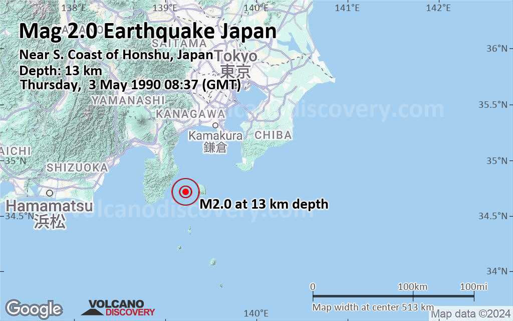 Séisme très faible mag. 2.0 - Océan Pacifique Nord, Préfecture de Tokyo ...