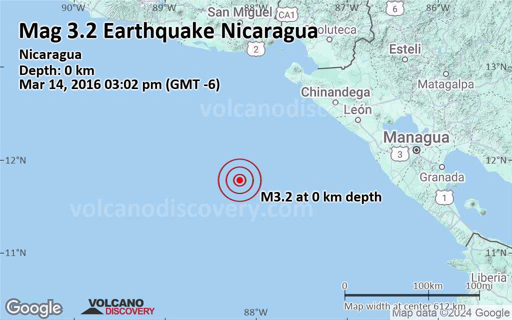 Light Mag. 3.2 Earthquake - Nicaragua on Monday, Mar 14, 2016, at 03:02 ...