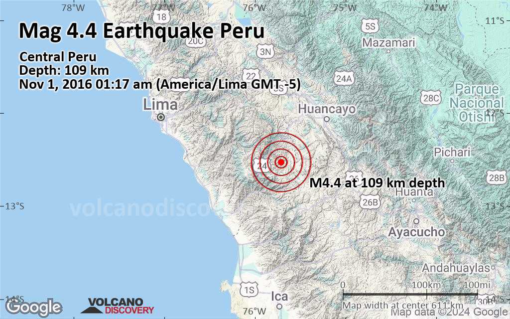 Moderates Erdbeben der Stärke 4.4 - Central Peru am Dienstag, 1 ...