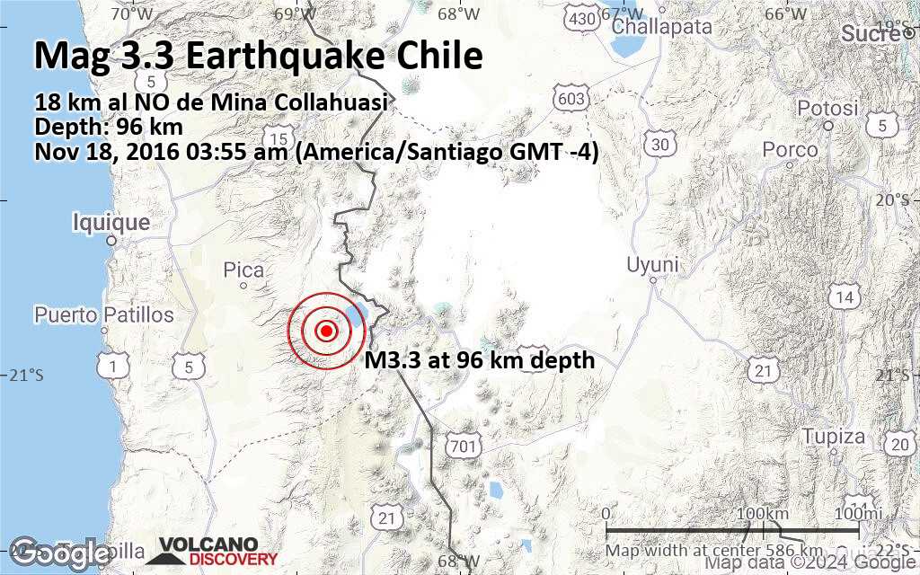 Light Mag. 3.3 Earthquake - 18 km al NO de Mina Collahuasi on Friday ...