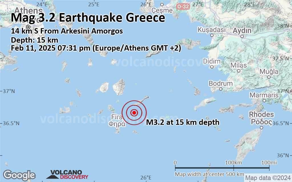 Light Mag. 3.2 Earthquake - 14 km S From Arkesini Amorgos on Tuesday ...