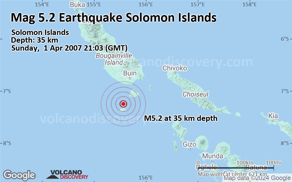 Starkes Beben der Stärke 5.2 - Solomon Islands am Sonntag, 1. April ...