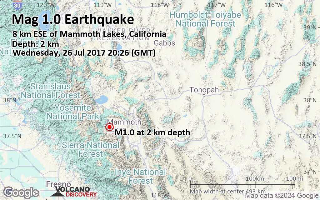 Minor Mag. 1.0 Earthquake - 8 km ESE of Mammoth Lakes, California, on ...