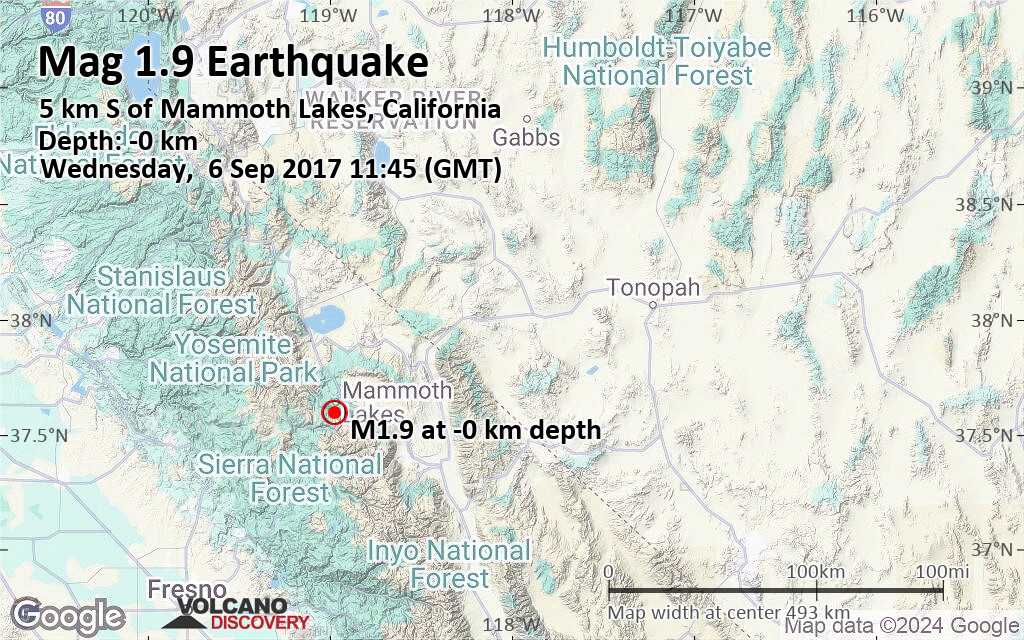 Minor Mag. 1.9 Earthquake - 3.5 mi South of Mammoth Lakes, Mono County ...