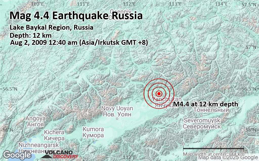 Moderate Mag. 4.4 Earthquake - Severo-Baykal'skiy Rayon, 65 km ...