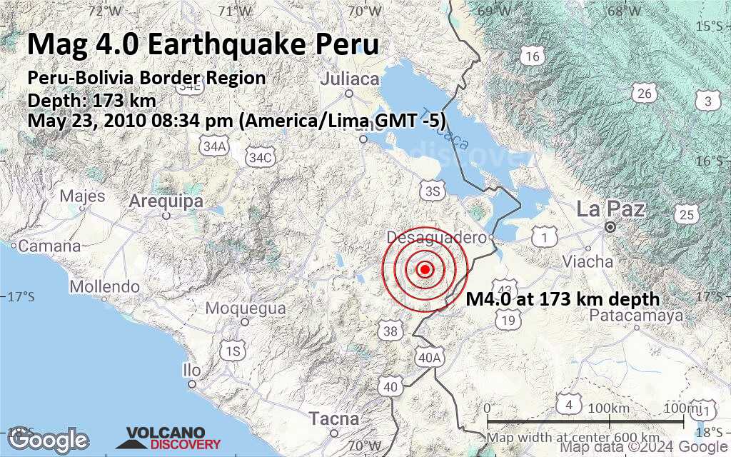 Moderate Mag. 4.0 Earthquake - 79 km Southwest of Yunguyo, Puno, Peru ...