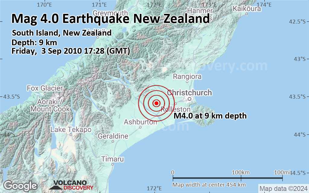 Moderate Mag. 4.0 Earthquake - 48 km West of Christchurch, Canterbury ...