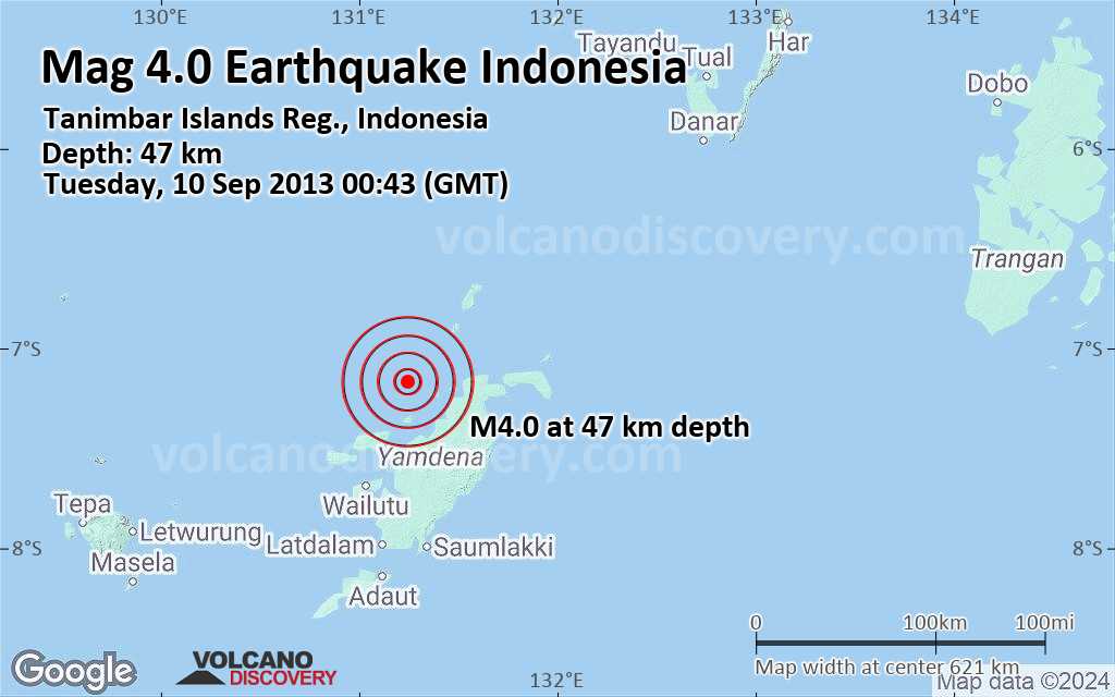Moderate Mag. 4.0 Earthquake - Banda Sea, 239 km Southwest of Tual ...