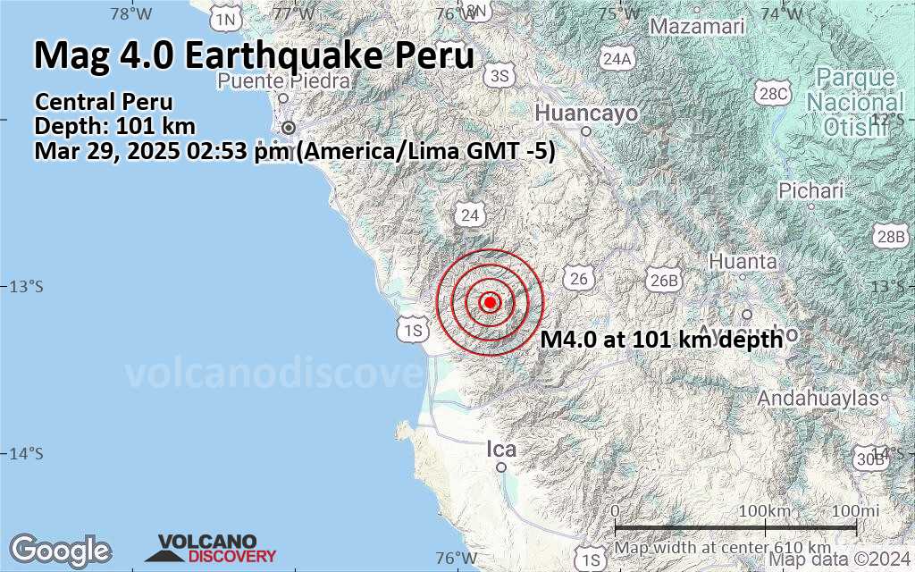 Moderate Mag. 4.0 Earthquake - 50 km Northeast of Chincha Alta, Ica ...