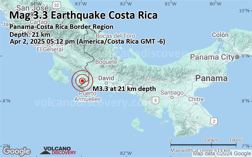 Light Mag. 3.3 Earthquake - 22 km South of Corredor, Puntarenas, Costa ...